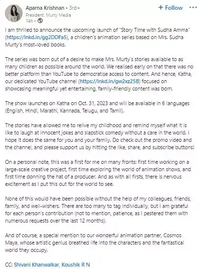 Sudha Murty's new animated show for kids hits YouTube next week: son ...