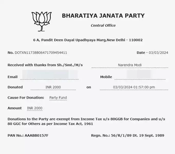 PM Narendra Modi urges 'everyone' to donate to BJP after giving Rs ...