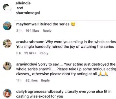 Sanjay Leela Bhansali’s niece Sharmin Segal disables Instagram comments after netizens lambast ...