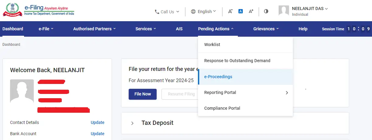 Income tax department updated the e-Proceedings tab in the e-filing ITR ...