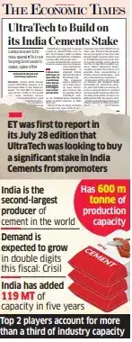 Green Flag Up for UltraTech to Buy India Cements’ 33% - The Economic Times