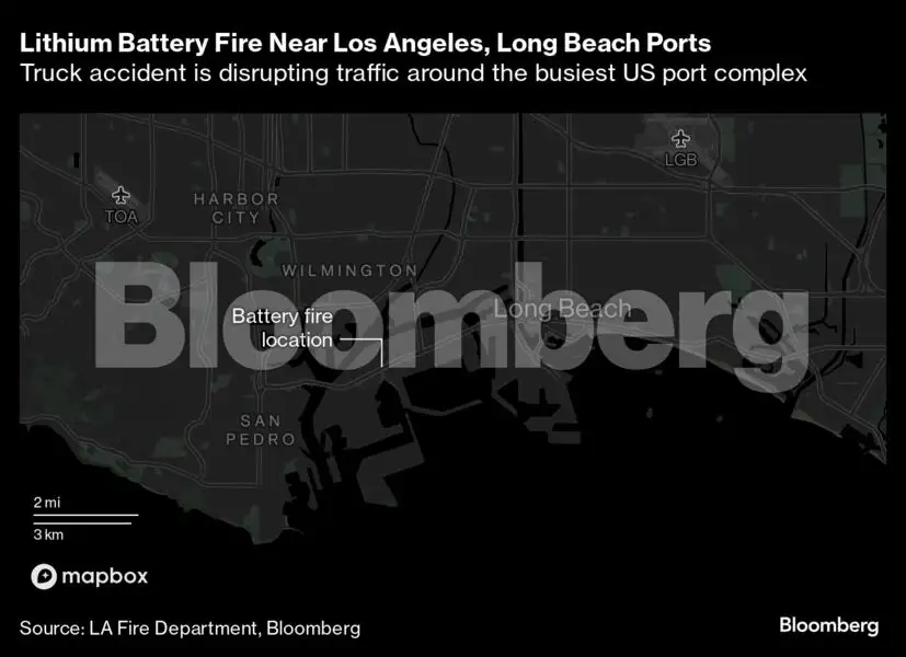 Lithium battery fire halts work at Los Angeles, Long Beach port ...
