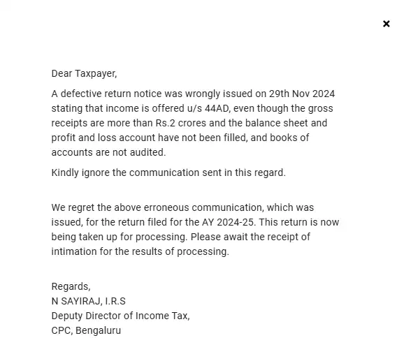 Income Tax Department regrets issuing erroneous notices to taxpayers ...