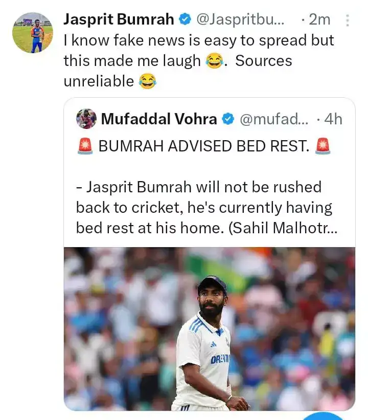 I know fake news is easy to spread: Jasprit Bumrah quashes reports of ...