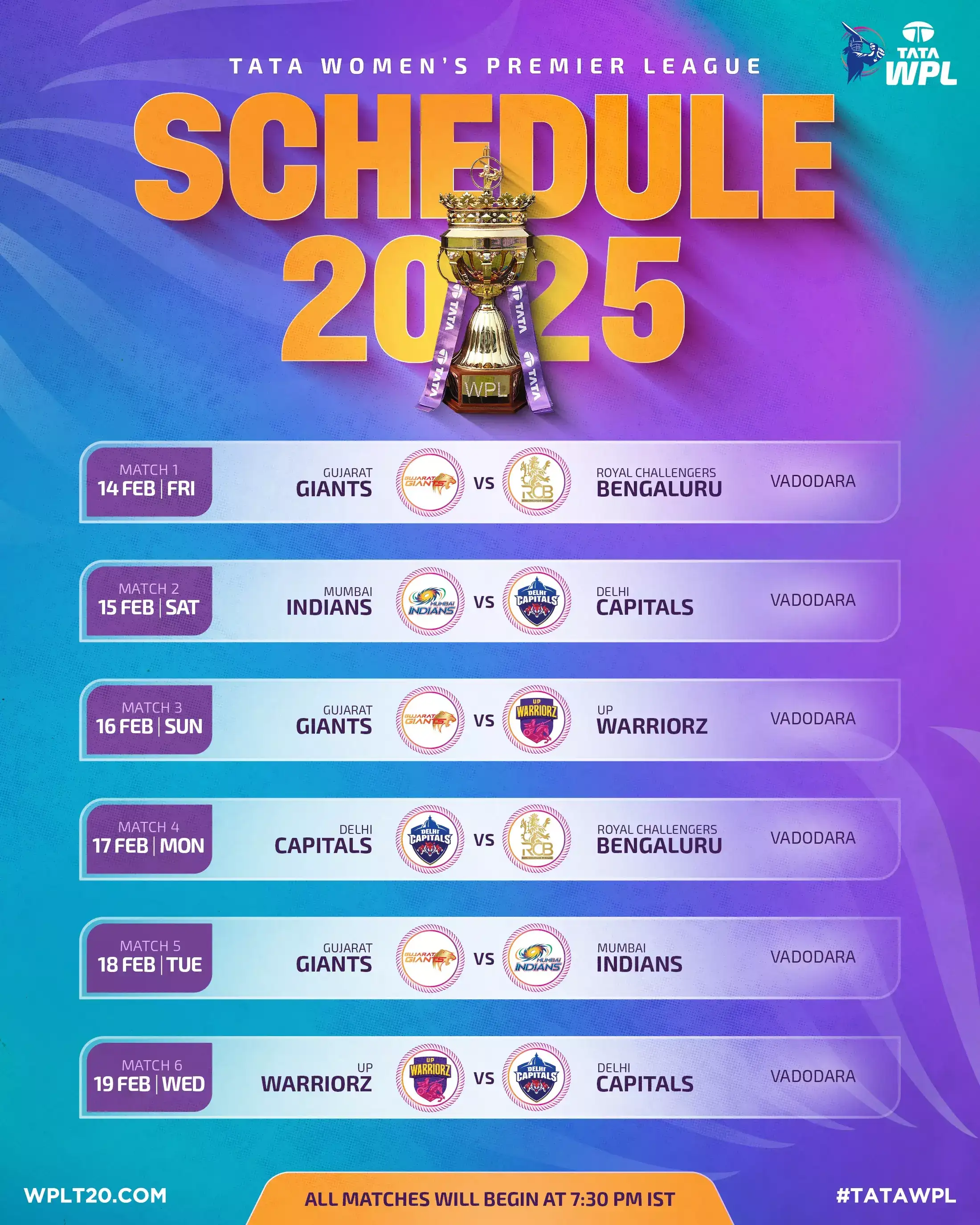 WPL 2025 to begin from February 14, RCB to take on Gujarat Giants in season opener - The ...