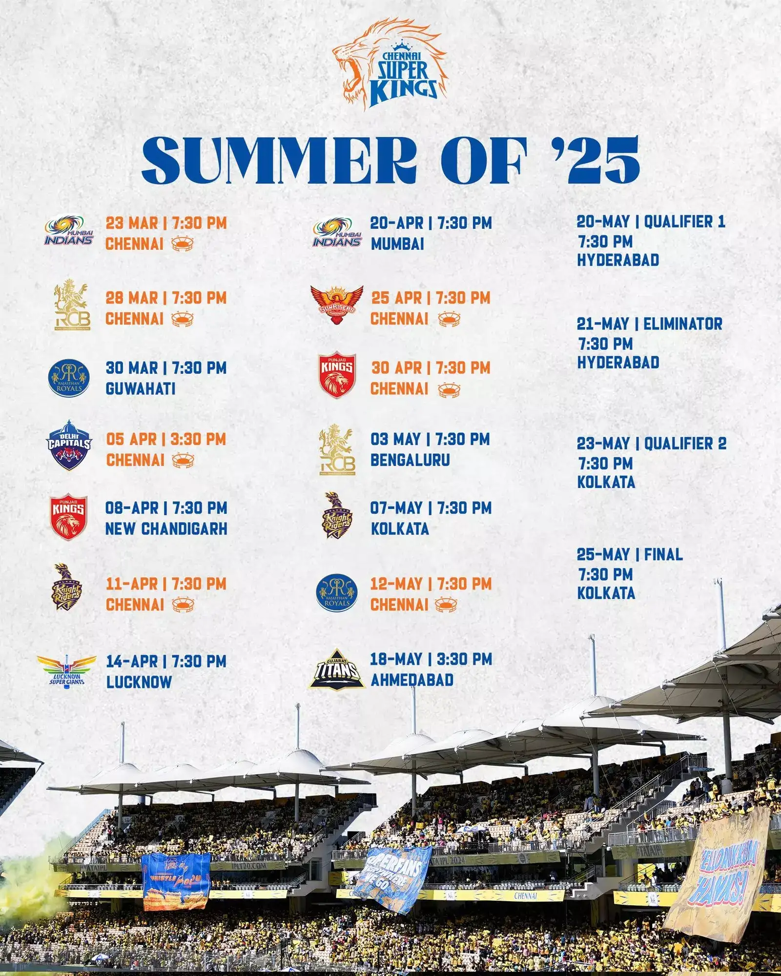 CSK IPL schedule 2025: Chennai Super Kings' matches, dates & timings ...