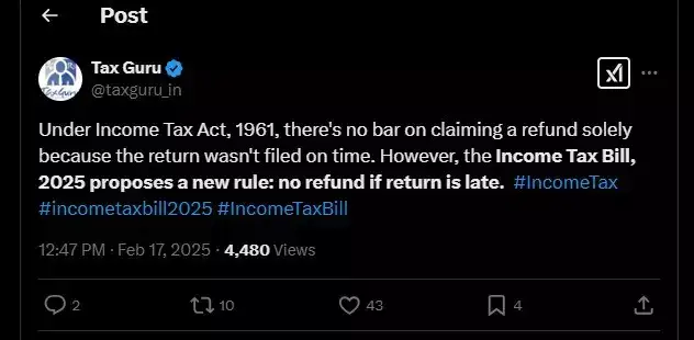 No refund if ITR filed post due date in new income tax bill? I-T dept ...
