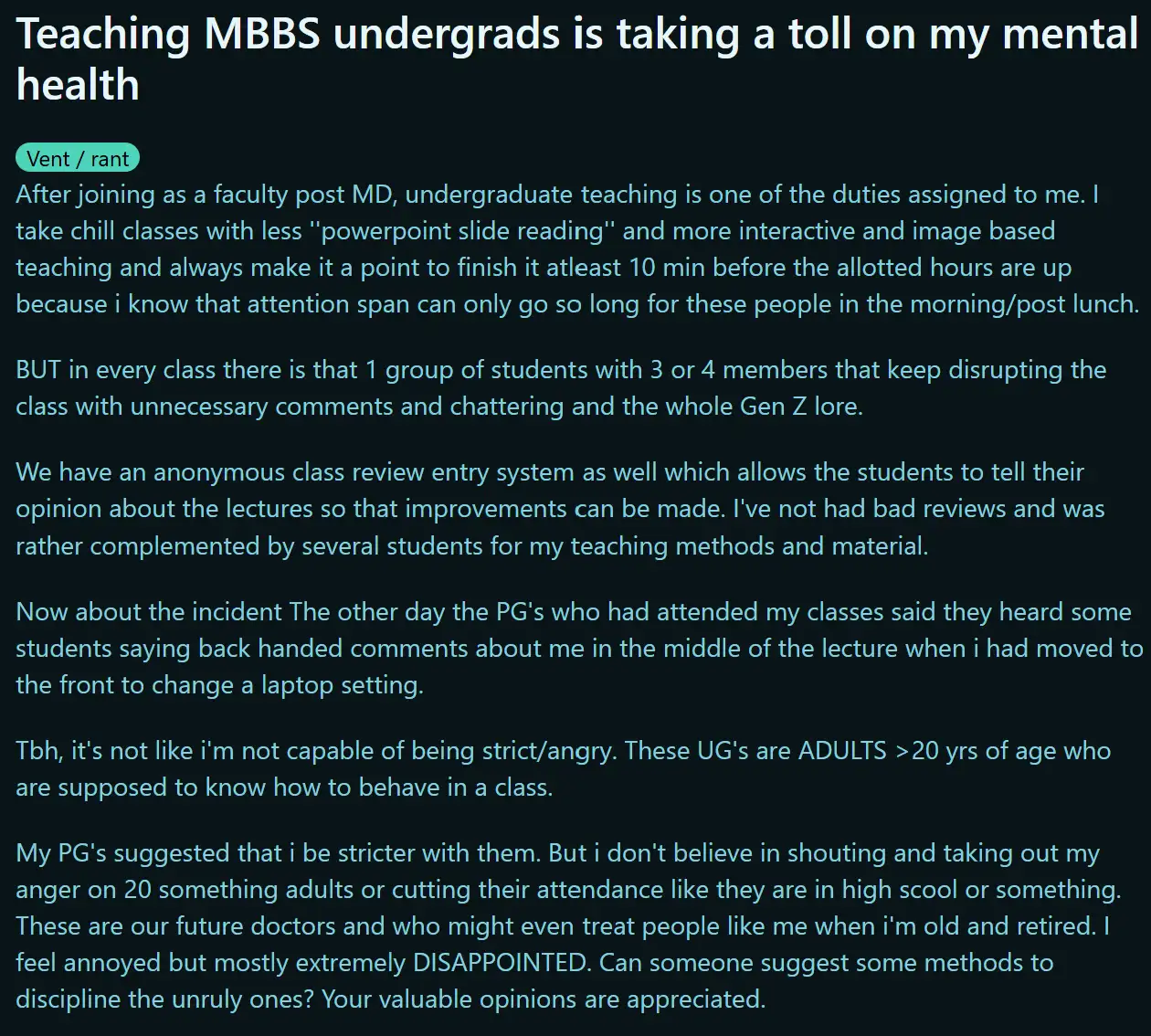 Young MBBS professor’s viral Reddit rant about Gen Z students sparks debate on classroom ...