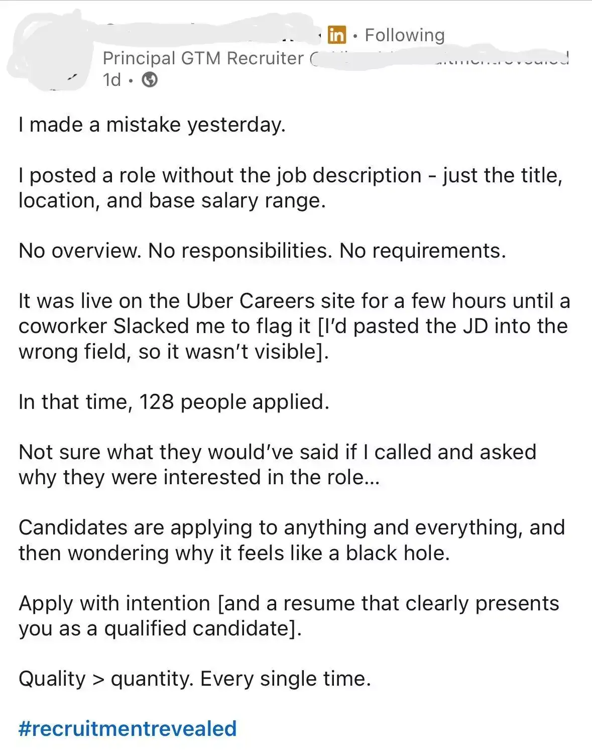 Recruiter posts job without description, blames applicants for applying ...
