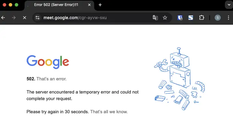 Google Meet down: '502. That’s an error'. What does it mean? - The ...