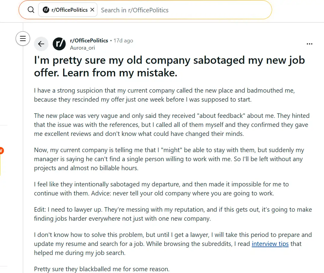 ‘Never tell your old company where you’re going’: Worker alleges ...
