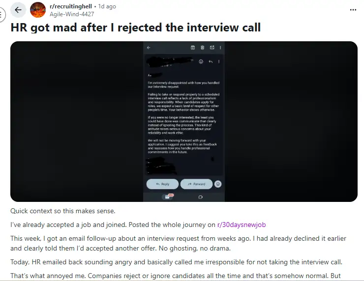 job interview rejection drama Reddit: HR sends angry email to employee ...