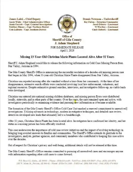 Christina Marie Plante: Arizona girl who disappeared at 13 found alive ...