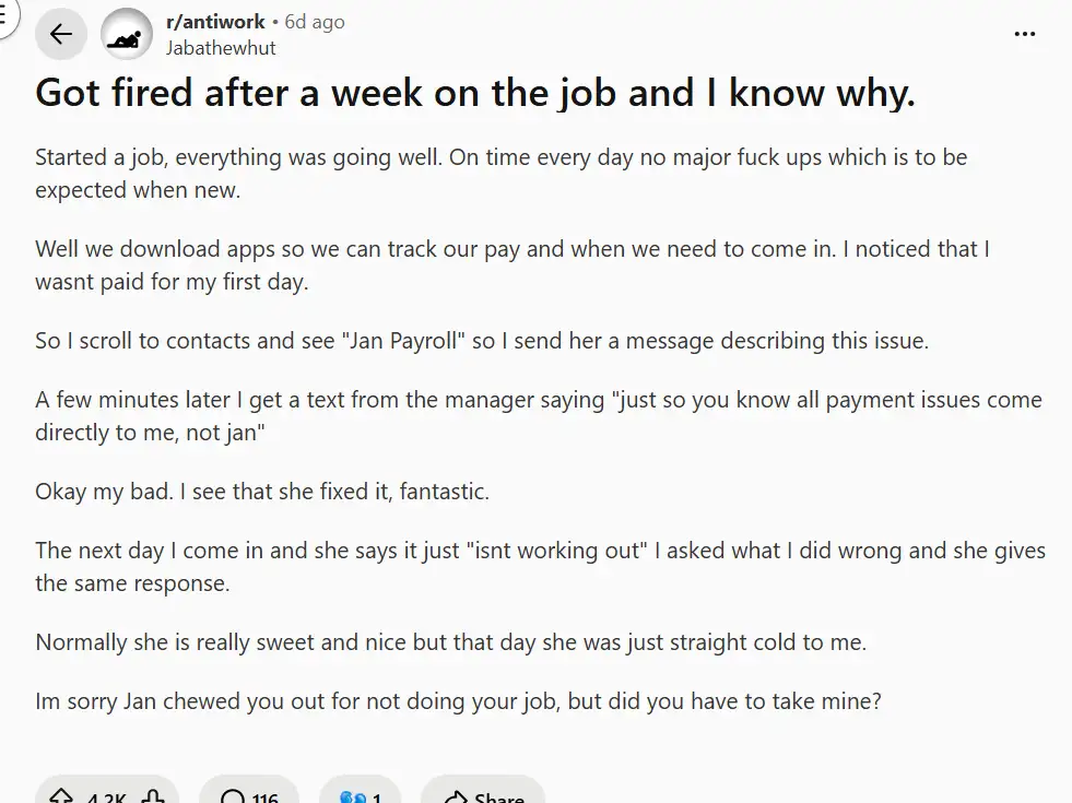 New hire contacts senior payroll official instead of manager over ...