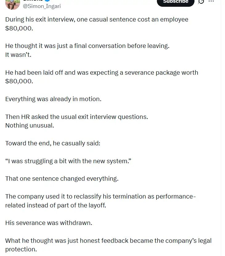 Employee expected $80,000 severance after layoff, but one casual remark ...