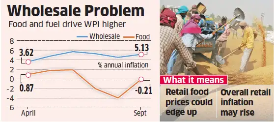 WPI inflation rises to 5.13% in September - The Economic Times