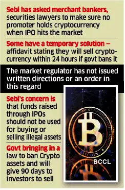 Sebi wants promoters to sell crypto before IPO - The Economic Times