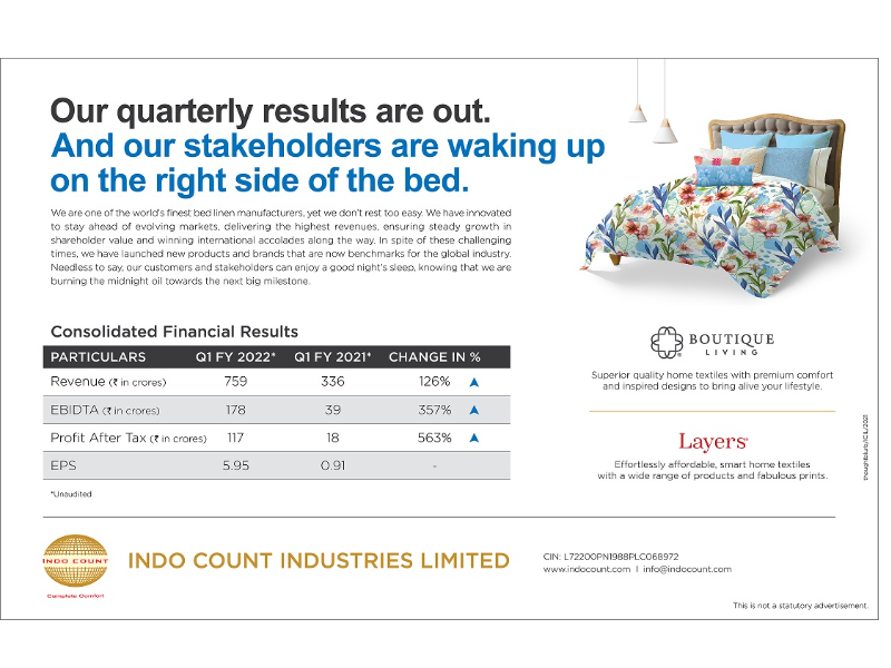 Indo Count Industries Ltd announces their resilient growth with strong ...