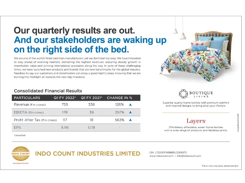 Indo Count Industries Ltd announces their resilient growth with strong ...