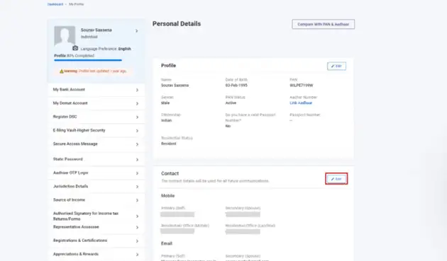 ITR Portal Profile Update: How to update your profile details on the ...