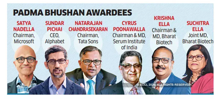 Padma Bhushan to Satya Nadella, Sundar Pichai, N Chandrasekaran - The ...