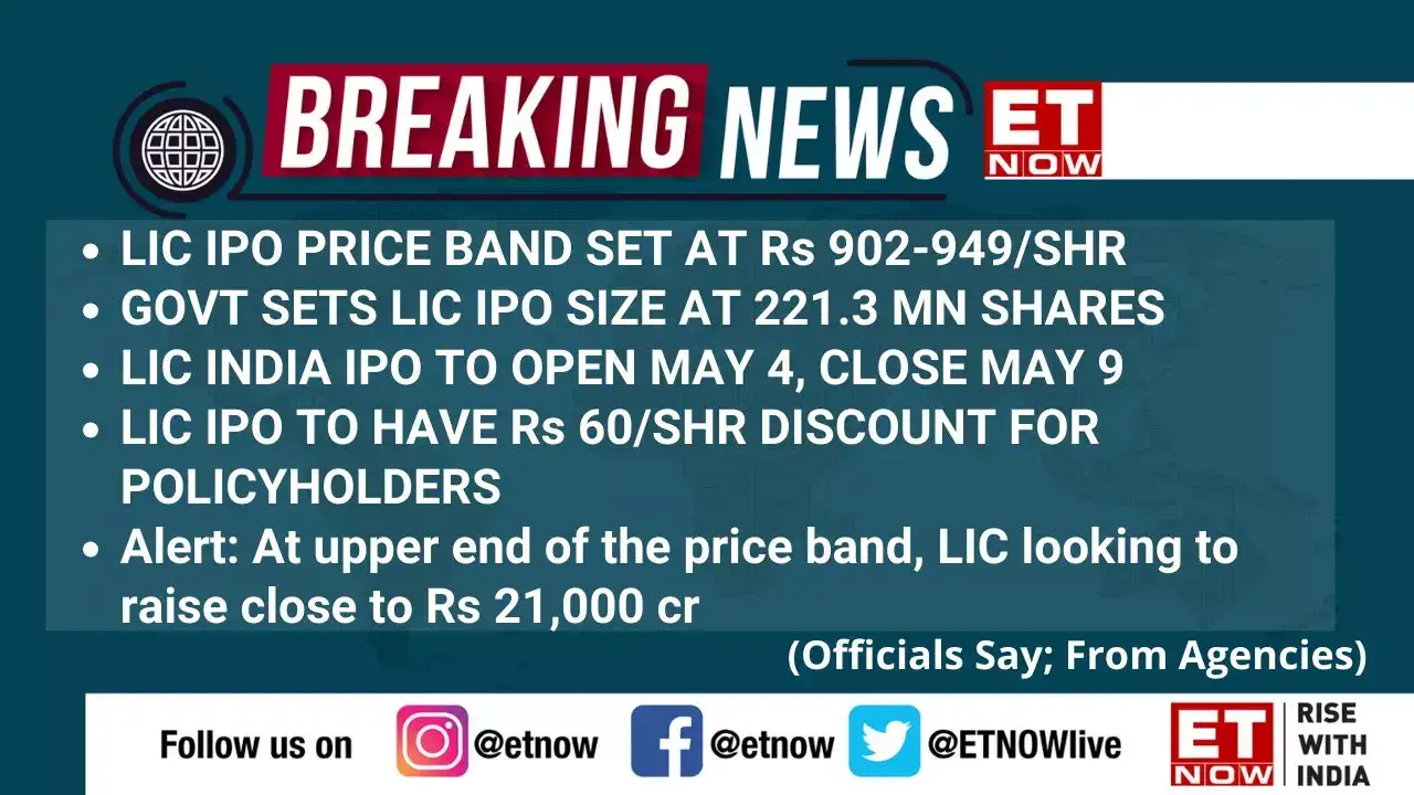 LIC Share Price: LIC IPO price band at Rs 902-949/share - The Economic ...