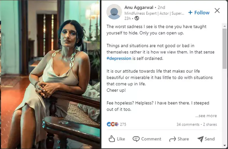 aggarwal: 'Depression is self-ordained': 'Aashiqui' star Anu Aggarwal says attitude towards life ...