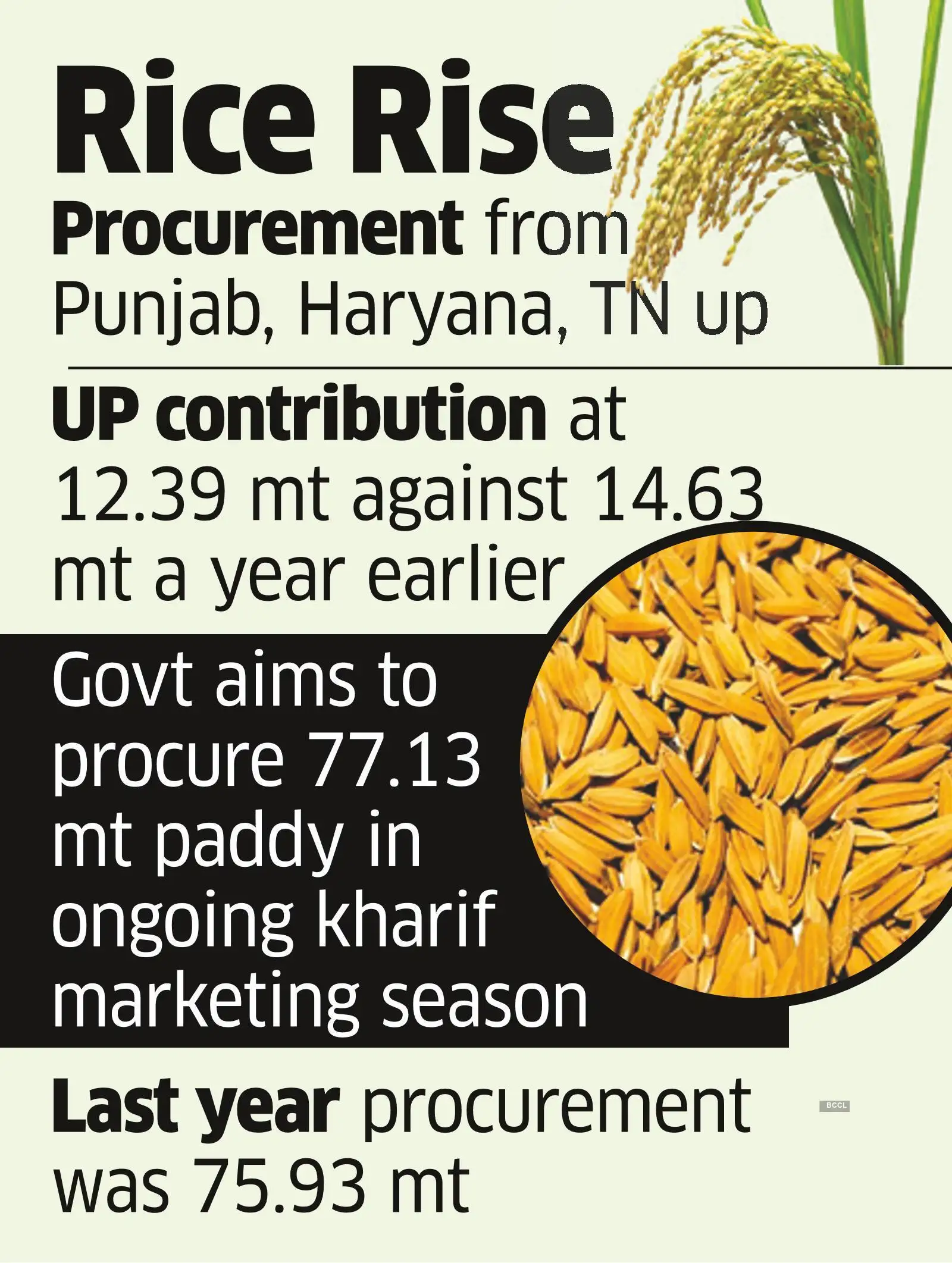 Paddy: Paddy procurement for central pool rises 6.8% - The Economic Times