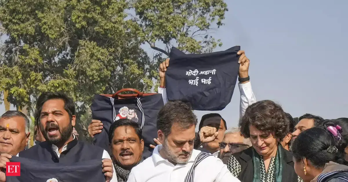 Opposition MPs protest on Adani issue in Parliament premises with black ...