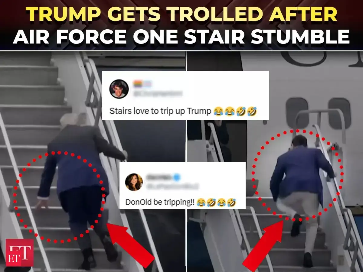 Caught on cam: Trump stumbles while boarding Air Force One, internet ...