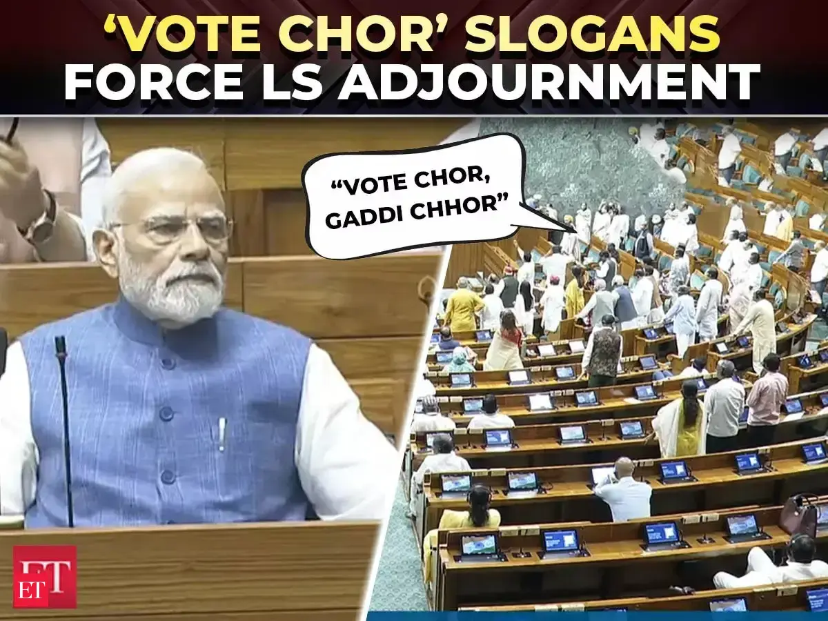 PM Modi in Lok Sabha; Oppn chants ‘vote chor, gaddi chhor’, House ...