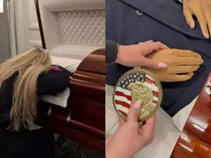 Charlie Kirk’s wife Erika sobs, kisses her husband’s hand for the final time as he lies in ...