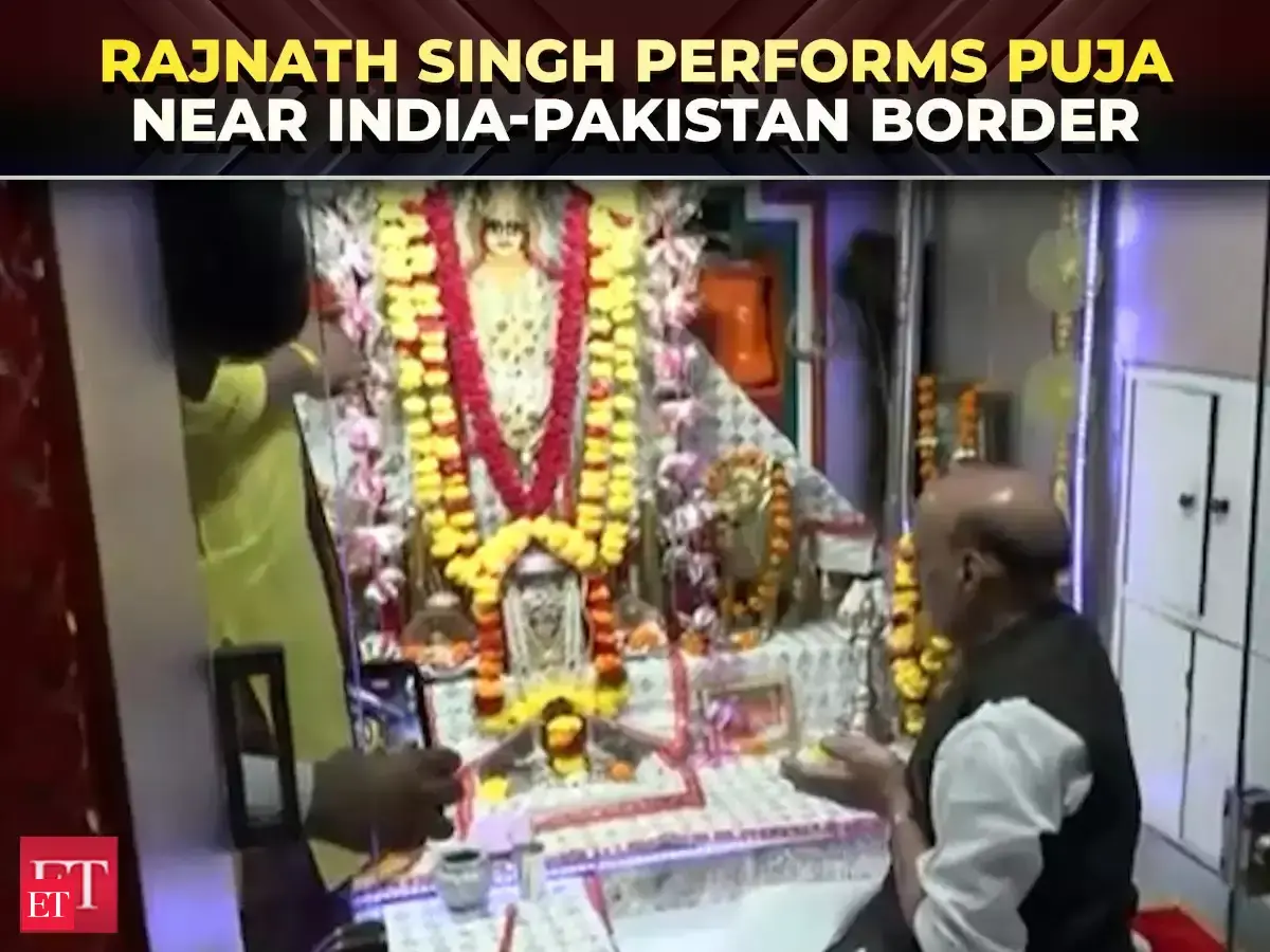 Defence Minister Rajnath Singh performs Puja at Tanot Mata Mandir, near ...