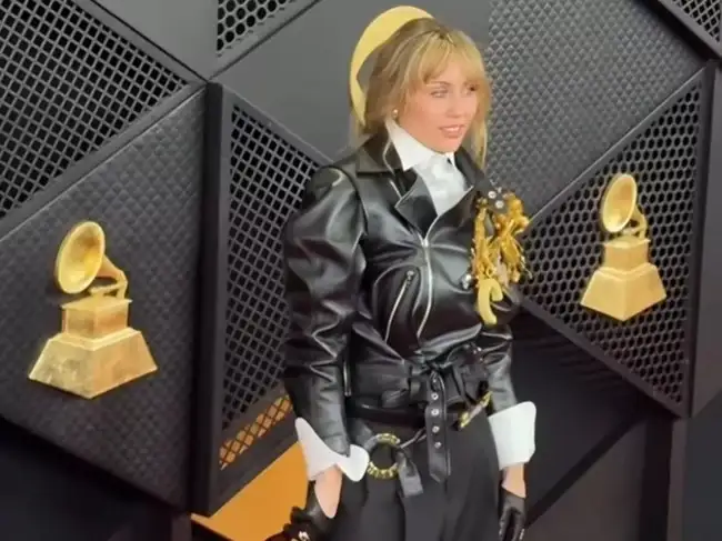 Grammys 2026: Miley Cyrus turns heads in leather jacket, massive brooch ...