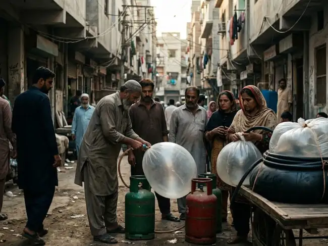 Pakistan residents store cooking gas in plastic balloons amid fuel ...