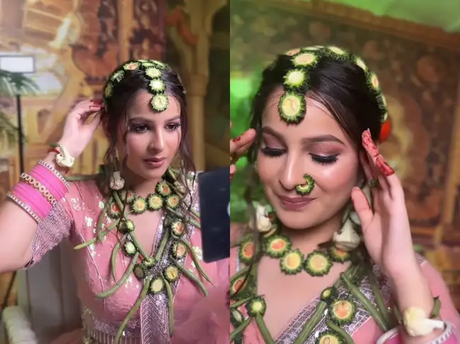 'Healthy jewellery': Viral bride wears karela, gobi, tamatar & beans as ...