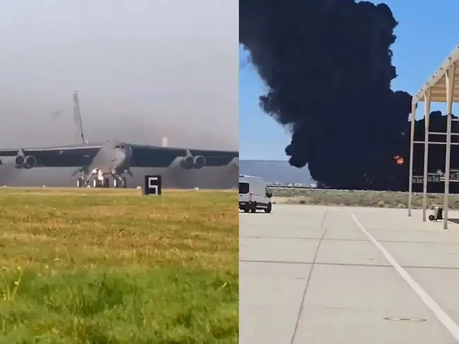 Horrific B-52 bomber crash video shows giant fireball, black smoke ...