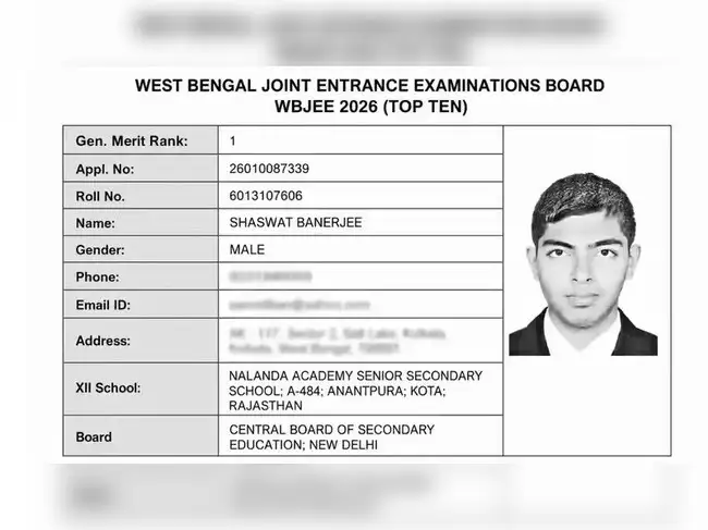 WBJEE 2026 Toppers List Out: Shaswat Banerjee secures rank 1; check top ...