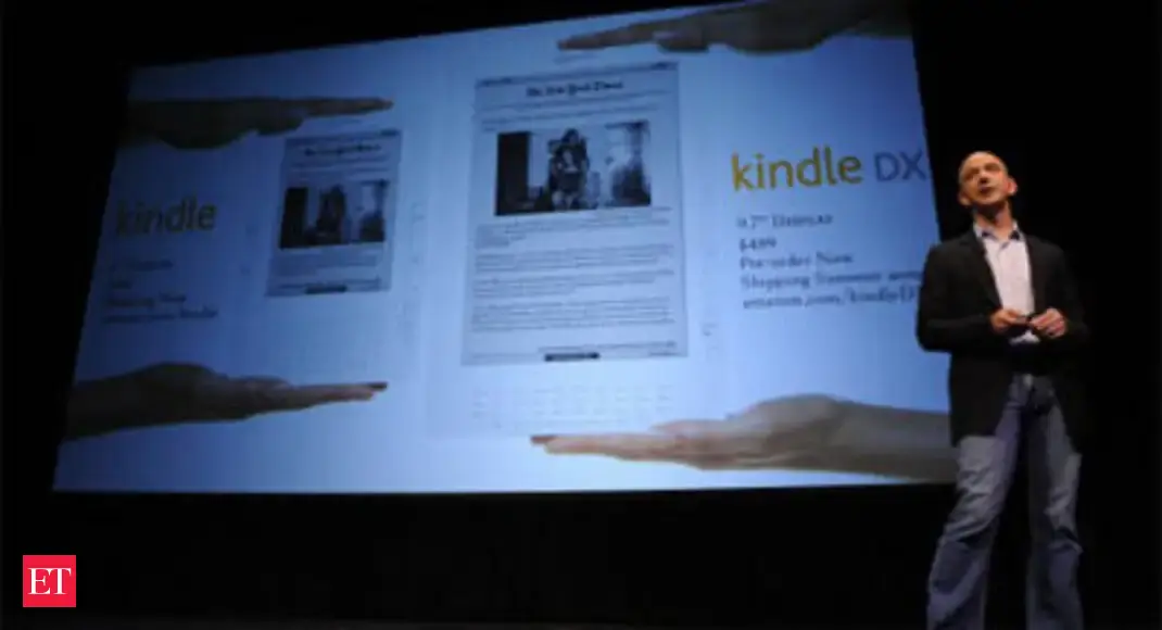 Amazon.com CEO Jeff Bezos unveils Kindle DX - | The Economic Times