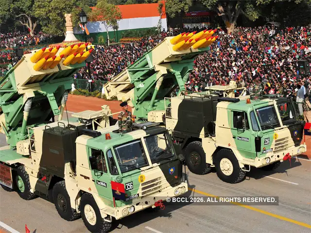 Battery of six launchers - Pinaka: Army's multi barrel rocket launcher ...