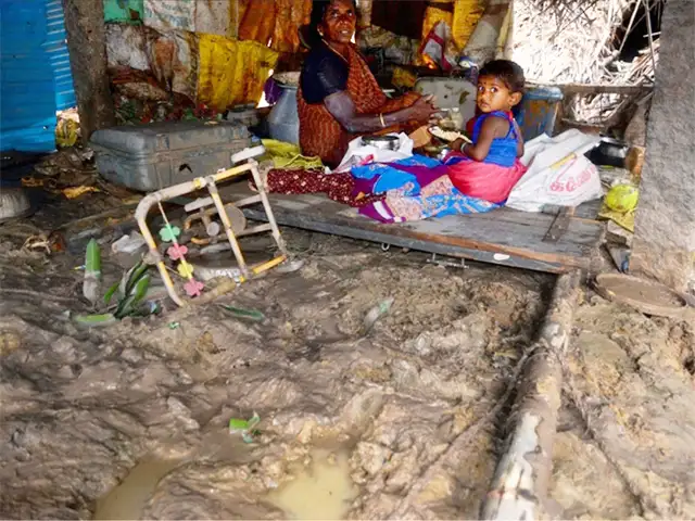 Stagnated rain water at Ellaiamman Koil - Heavy rainfall disrupts ...
