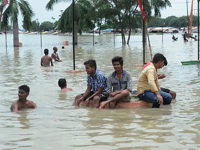 Submerged houses - Continuous rain flooded banks of Ganga river in ...