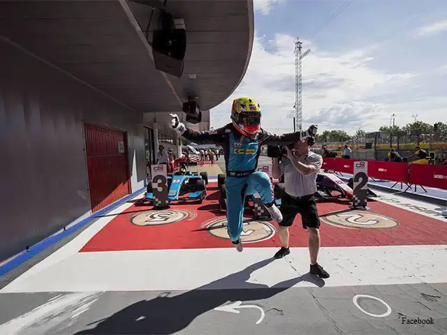 The victory jump - Arjun Maini becomes the first Indian to win a GP3 ...