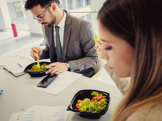 Office Cafeterias: Digital canteens, green veggies and boiled food ...