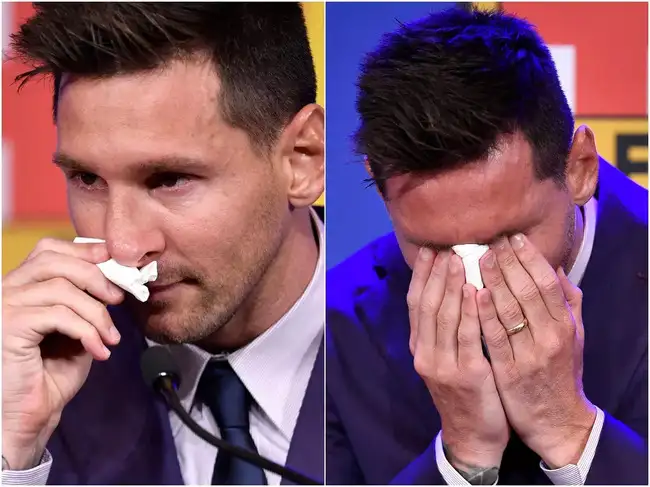 Lionel Messi's used tear-soaked tissue from Barcelona farewell presser ...