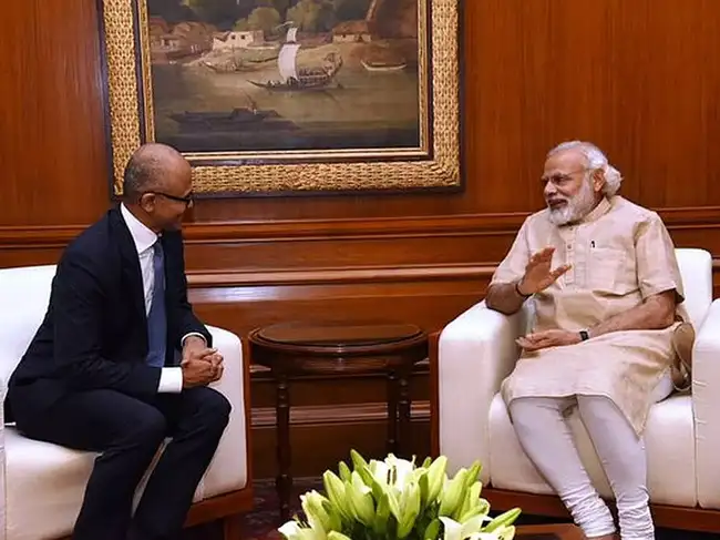 satya nadella: 'Thank you, Narendra Modi.' Satya Nadella lauds govt's digital push, says ...